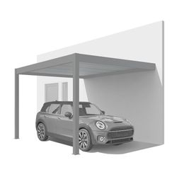 Carport Grau, Anbaucarport Basic, Wei&szlig;aluminium RAL 9006, 299.5 x 205.8 cm, Durchgangsh&ouml;he 205 cm, individuell konfigurieren