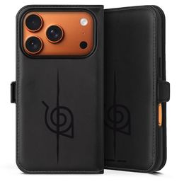 DeinDesign iPhone 17 Pro Handy Klapph&uuml;lle Handyh&uuml;lle aus Kunst Leder schwarz Flip Case Konoha Sasuke Naruto Shippuden Sideflip mit Lasche