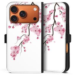 DeinDesign iPhone 17 Pro Handy Klapph&uuml;lle Handyh&uuml;lle aus Kunst Leder schwarz Flip Case Aisa Japan Cherry Blossom Sideflip mit Lasche