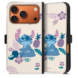 DeinDesign iPhone 17 Pro Handy Klapph&uuml;lle Handyh&uuml;lle aus Kunst Leder schwarz Flip Case Flowers Lilo & Stitch Official Licensed Product Sideflip mit Lasche