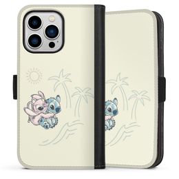 DeinDesign iPhone 13 Pro Handy Klapph&uuml;lle Handyh&uuml;lle aus Kunst Leder schwarz Flip Case Angel Disney Lilo & Stitch Sideflip mit Lasche