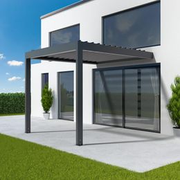 Pergola 3x3 m, Anbaupergola aus Aluminium, 2 Pfosten, Anthrazitgrau RAL 7016, 3000x3000 mm oder nach Ma&szlig;