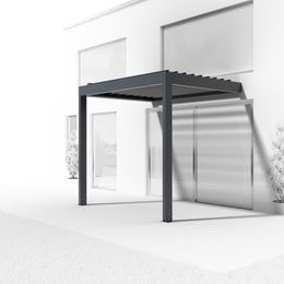 Pergola 3x2 m, Anbaupergola aus Aluminium, 2 Pfosten, Anthrazitgrau RAL 7016, 3000x2000 mm oder nach Ma&szlig;