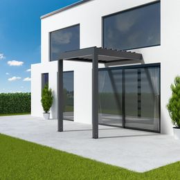 Pergola 2x2 m, Anbaupergola aus Aluminium, 2 Pfosten, Anthrazitgrau RAL 7016, 2000x2000 mm oder nach Ma&szlig;