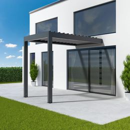 Pergola 2x3 m, Anbaupergola aus Aluminium, 2 Pfosten, Anthrazitgrau RAL 7016, 2000x3000 mm oder nach Ma&szlig;