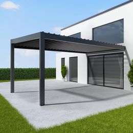 Pergola 4x6 m, elektrisch, mit Motor, Anbaupergola aus Aluminium, Anthrazitgrau RAL 7016, 4000x6000 mm