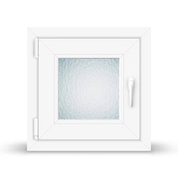 Badezimmerfenster mit Ornamentglas, Kunststofffenster aluplast Ideal 4000, Wei&szlig;, 510 x 510 mm, 1-teilig drehkipp links, nach Ma&szlig;