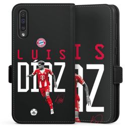 DeinDesign Galaxy A50 Handy Klapph&uuml;lle Handyh&uuml;lle aus Kunst Leder schwarz Flip Case Fc Bayern M&uuml;nchen Official Licensed Product Luis Diaz Sideflip mit Lasche