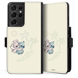 DeinDesign Galaxy S21 Ultra 5G Handy Klapph&uuml;lle Handyh&uuml;lle aus Kunst Leder schwarz Flip Case Angel Disney Lilo & Stitch Sideflip mit Lasche
