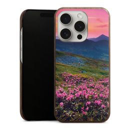 DeinDesign iPhone 15 Pro Handy Holz H&uuml;lle Holz Schutzh&uuml;lle Echtholz Handyh&uuml;lle Flowers Mountain Landscape Holz Slim Case