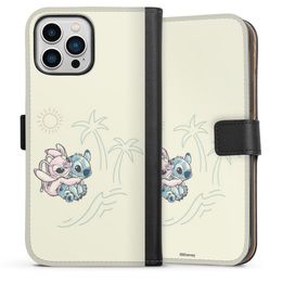 DeinDesign iPhone 13 Pro Max Handy Klapph&uuml;lle Handyh&uuml;lle aus Kunst Leder schwarz Flip Case Angel Disney Lilo & Stitch Sideflip mit langer Lasche