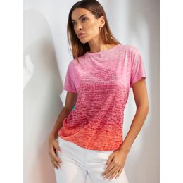Kurzarmshirt Heine "Shirt", Damen, Gr. 42, rot (erdbeere, bedruckt), 65% Polyester, 35% Viskose, bedruckt, gemustert, mehrfarbig, Rundhals, Shirts
