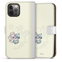 DeinDesign iPhone 12 Pro Max Handy Klapph&uuml;lle Handyh&uuml;lle aus Kunst Leder wei&szlig; Flip Case Angel Disney Lilo & Stitch Sideflip mit Lasche