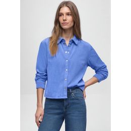 Langarmbluse Street One, Damen, Gr. 42, blau (bonnet blau), Web, 100% Baumwolle, unifarben, normal normal, V-Ausschnitt, abgesteppt, Blusen, in Cord-Optik