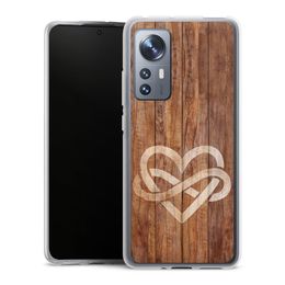 DeinDesign Xiaomi 12 5G Handy Silikon H&uuml;lle Case transparent Handyh&uuml;lle Heart Wooden Look Love Silikon Case