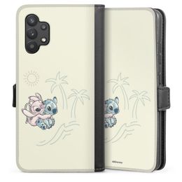 DeinDesign Galaxy A32 4G Handy Klapph&uuml;lle Handyh&uuml;lle aus Kunst Leder schwarz Flip Case Angel Disney Lilo & Stitch Sideflip mit Lasche