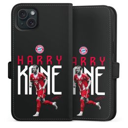 DeinDesign iPhone 15 Plus Handy Klapph&uuml;lle Handyh&uuml;lle aus Kunst Leder schwarz Flip Case Fc Bayern M&uuml;nchen Official Licensed Product Harry Kane Sideflip mit 