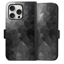 DeinDesign iPhone 15 Pro Handy Klapph&uuml;lle Handyh&uuml;lle aus Kunst Leder schwarz Flip Case Mosaic Muster Tarnmuster Sideflip mit Lasche