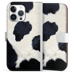 DeinDesign iPhone 14 Pro Max Handy Klapph&uuml;lle Handyh&uuml;lle aus Kunst Leder wei&szlig; Flip Case Animal Print Cow Skin Animal Look Sideflip mit Lasche