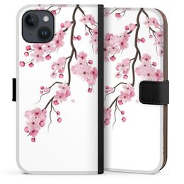 DeinDesign iPhone 14 Plus Handy Klapph&uuml;lle Handyh&uuml;lle aus Kunst Leder schwarz Flip Case Aisa Japan Cherry Blossom Sideflip mit langer Lasche