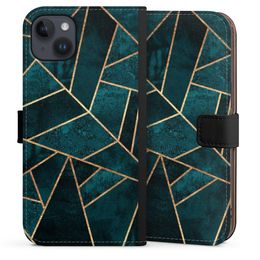 DeinDesign iPhone 14 Plus Handy Klapph&uuml;lle Handyh&uuml;lle aus Kunst Leder schwarz Flip Case Stone Elisabeth Fredriksson Gold & Copper Sideflip mit langer Lasche