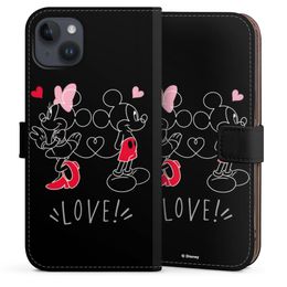 DeinDesign iPhone 14 Plus Handy Klapph&uuml;lle Handyh&uuml;lle aus Kunst Leder schwarz Flip Case Disney Love Sideflip mit langer Lasche