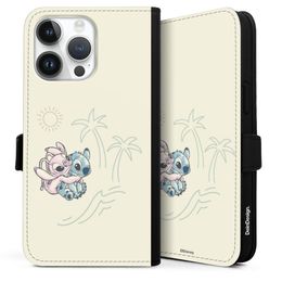 DeinDesign iPhone 14 Pro Max Handy Klapph&uuml;lle Handyh&uuml;lle aus Kunst Leder schwarz Flip Case Angel Disney Lilo & Stitch Sideflip mit Lasche
