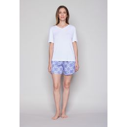 JOOP! Shorts JOOP "Allure", Damen, Gr. 44, N-Gr, dazzling blau, Web, Obermaterial: 100% Lyocell, kurz, Hosen Shorts, mit Allover-Print und seitlichen Taschen