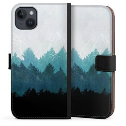 DeinDesign iPhone 14 Plus Handy Klapph&uuml;lle Handyh&uuml;lle aus Kunst Leder schwarz Flip Case Tree Forrest Abstract Sideflip mit langer Lasche