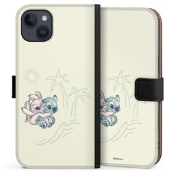 DeinDesign iPhone 14 Plus Handy Klapph&uuml;lle Handyh&uuml;lle aus Kunst Leder schwarz Flip Case Angel Disney Lilo & Stitch Sideflip mit langer Lasche