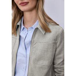 Outdoorjacke Street One, Gr. 42, smoke beige, Web, 54% Baumwolle, 40% Viskose, 6% Elasthan, unifarben, normal normal, V-Ausschnitt, B&uuml;ndchen, Jacken Outdoorjacke, mit Brusttaschen