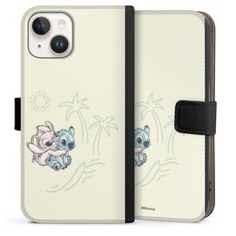 DeinDesign iPhone 14 Handy Klapph&uuml;lle Handyh&uuml;lle aus Kunst Leder schwarz Flip Case Angel Disney Lilo & Stitch Sideflip mit Lasche