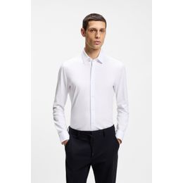 Businesshemd BOSS "HANK", Herren, Gr. 42, N-Gr, wei&szlig;100, Web, Obermaterial: 75% Baumwolle, 25% Polyester, unifarben, slim fit normal, Rundhals, 2-Knopf-Manschette mit Schlitz, Hemden, Kentkragen, Slim Fit, Baumwoll-Mix mit Performance-Stretch