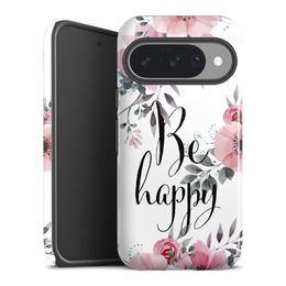 DeinDesign Google Pixel 10 Handy Panzer Handyh&uuml;lle robuste Outdoor H&uuml;lle Schutzh&uuml;lle gl&auml;nzend Flowers Spruch Be Happy Tough Case