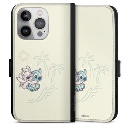 DeinDesign iPhone 14 Pro Handy Klapph&uuml;lle Handyh&uuml;lle aus Kunst Leder schwarz Flip Case Angel Disney Lilo & Stitch Sideflip mit langer Lasche