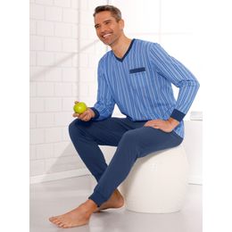 Schlafanzug, Herren, Gr. 48/50, blau (himmelblau, dunkelblau), 100% Baumwolle, Homewear-Sets Schlafanzug