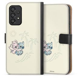 DeinDesign Galaxy A33 5G Handy Klapph&uuml;lle Handyh&uuml;lle aus Kunst Leder schwarz Flip Case Lilo & Stitch Disney Angel Sideflip mit langer Lasche