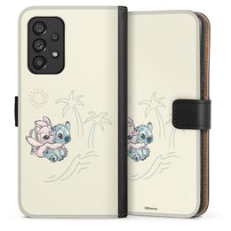 DeinDesign Galaxy A53 5G Handy Klapph&uuml;lle Handyh&uuml;lle aus Kunst Leder schwarz Flip Case Lilo & Stitch Disney Angel Sideflip mit langer Lasche
