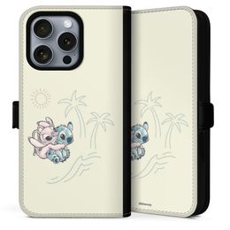 DeinDesign iPhone 16 Pro Max Handy Klapph&uuml;lle Handyh&uuml;lle aus Kunst Leder schwarz Flip Case Angel Disney Lilo & Stitch Sideflip mit Lasche