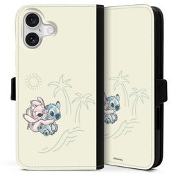 DeinDesign iPhone 16 Plus Handy Klapph&uuml;lle Handyh&uuml;lle aus Kunst Leder schwarz Flip Case Angel Disney Lilo & Stitch Sideflip mit Lasche