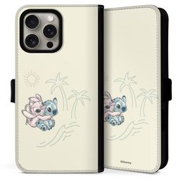 DeinDesign iPhone 16 Pro Handy Klapph&uuml;lle Handyh&uuml;lle aus Kunst Leder schwarz Flip Case Angel Disney Lilo & Stitch Sideflip mit Lasche