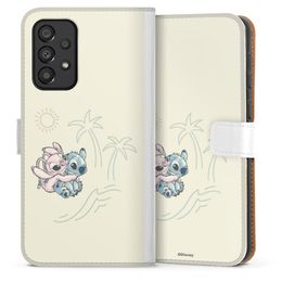DeinDesign Galaxy A33 5G Handy Klapph&uuml;lle Handyh&uuml;lle aus Kunst Leder wei&szlig; Flip Case Lilo & Stitch Disney Angel Sideflip mit Lasche