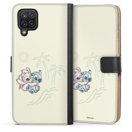 DeinDesign Galaxy A12 Handy Klapph&uuml;lle Handyh&uuml;lle aus Kunst Leder schwarz Flip Case Angel Disney Lilo & Stitch Sideflip mit langer Lasche