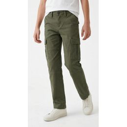 Cargohose name it "NKMRYAN ST TWI CARGO PANT 5720-OT NOOS", Jungen, Gr. 164, N-Gr, gr&uuml;n (olive night), Web, Obermaterial: 98% Baumwolle, 2% Elasthan, unifarben, slim fit normal, Hosen Cargohose