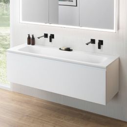 rivea Dia Unterschrank B: 161 cm mit 1 Auszug, Doppelwaschtisch ohne Hahnloch wei&szlig; matt,, BR0045WM+BR0128WM,
