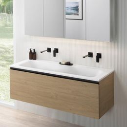 rivea Dia Unterschrank B: 141 cm mit 1 Auszug, Doppelwaschtisch ohne Hahnloch wei&szlig; matt,, BR0044SO+BR0126WM,