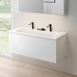 rivea Dia Unterschrank B: 121 cm mit 1 Auszug, Doppelwaschtisch mit 2 Hahnl&ouml;chern wei&szlig;,, BR0039WH+BR0098WH,