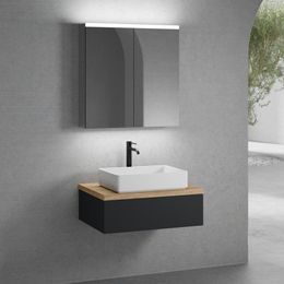 neoro n50 Unterschrank B: 80 cm mit 1 Auszug, Waschtisch B: 58 cm wei&szlig; matt, mit Spiegelschrank,, BN0065WM+BN0412BM+BN0402W1+BN0473MI,