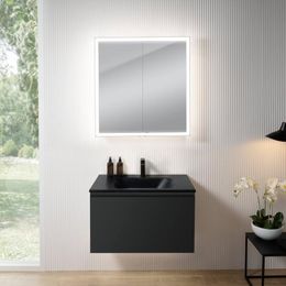 rivea Dia Unterschrank B: 81 cm mit 1 Auszug, Waschtisch mit 1 Hahnloch schwarz matt, mit n60 Spiegelschrank f&uuml;r die Schweiz,,