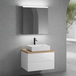 neoro n50 Unterschrank B: 80 cm mit 2 Ausz&uuml;gen, Waschtisch B: 58 cm wei&szlig; matt, mit Spiegelschrank,, BN0065WM+BN0422WH+BN0402W1+BN0473MI,